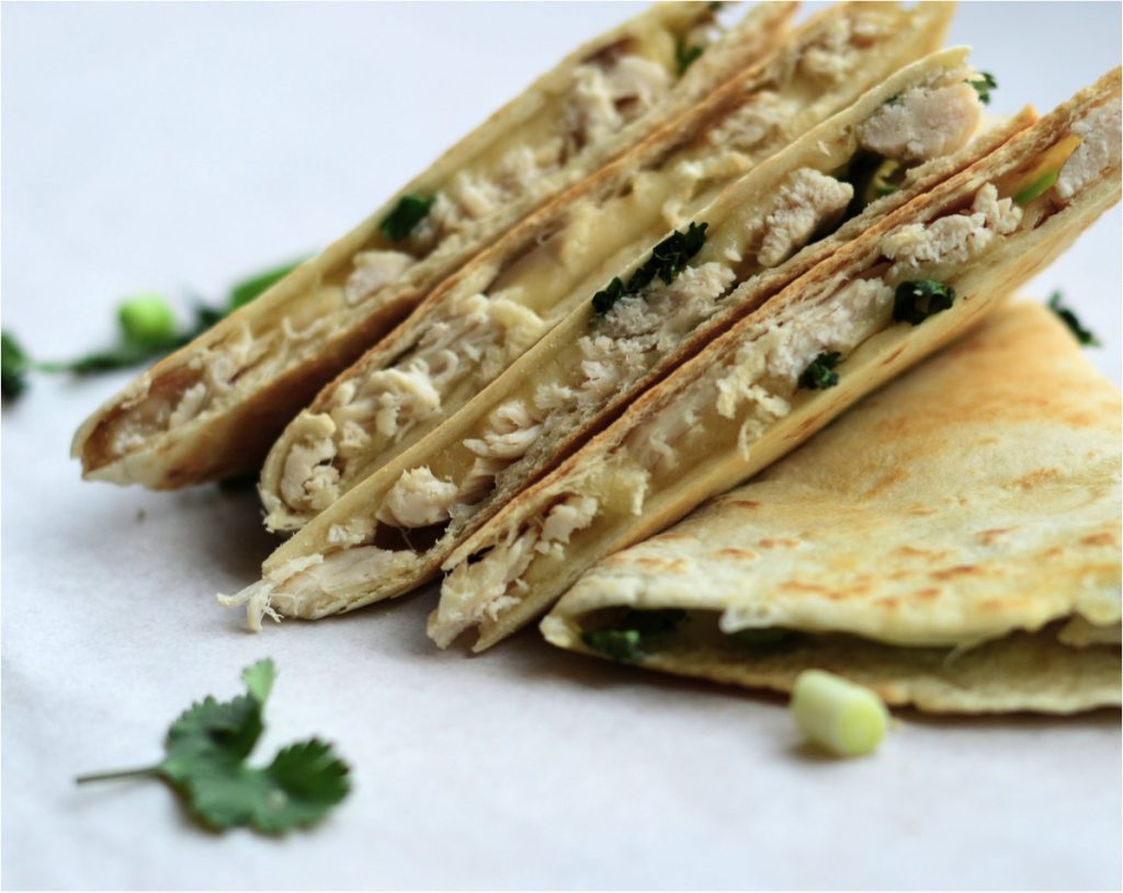 A quick family dinner: Chicken and cheese quesadillas